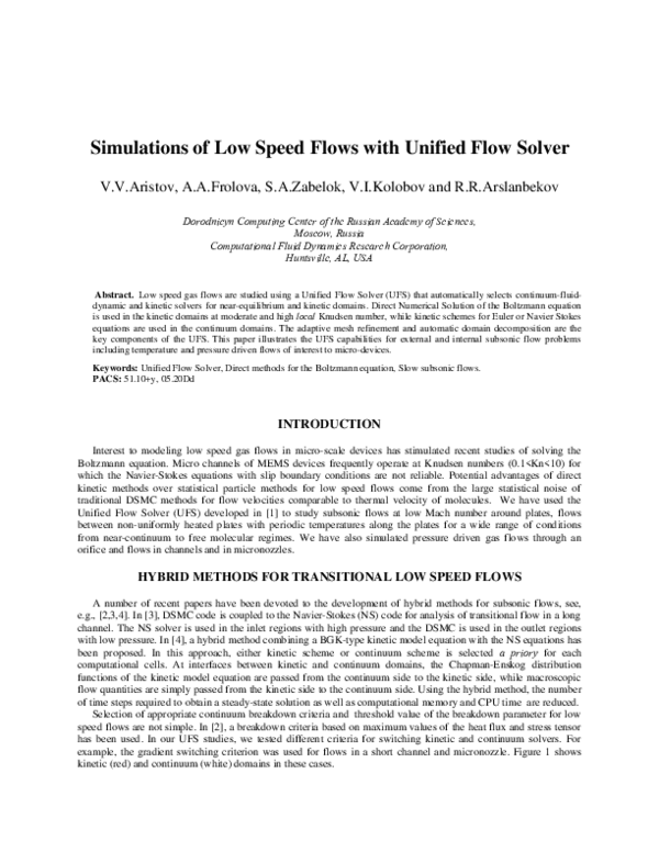 (PDF) Simulations of Low Speed Flows with Unified Flow Solver