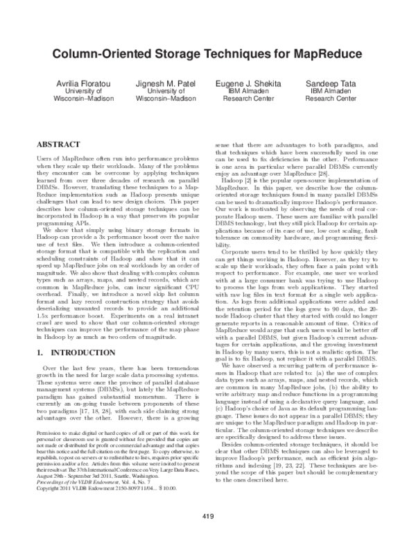 (PDF) Column-Oriented Storage Techniques for MapReduce