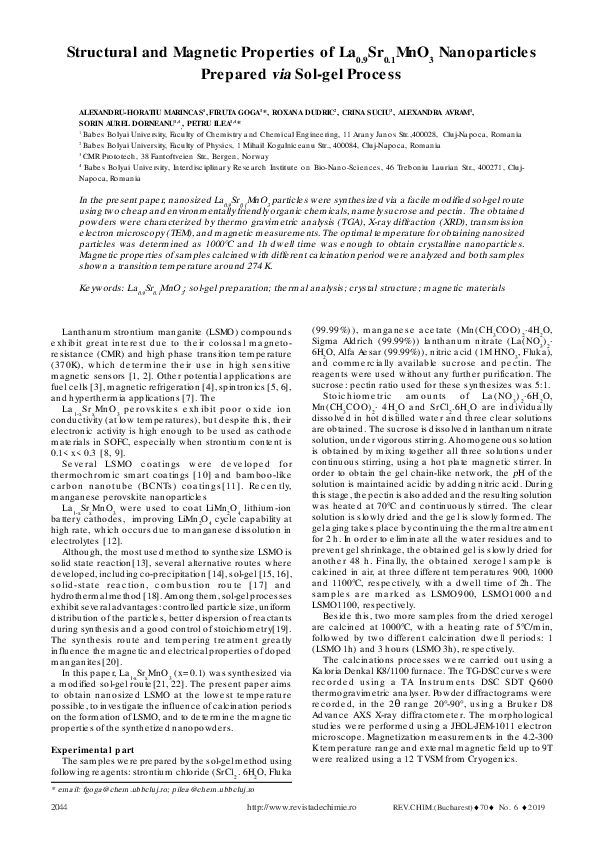 (PDF) Structural and Magnetic Properties of La0.9Sr0.1MnO3 Nanoparticles Prepared via Sol-gel ...