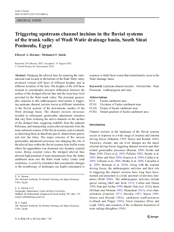 (PDF) Triggering upstream channel incision in the fluvial systems of ...