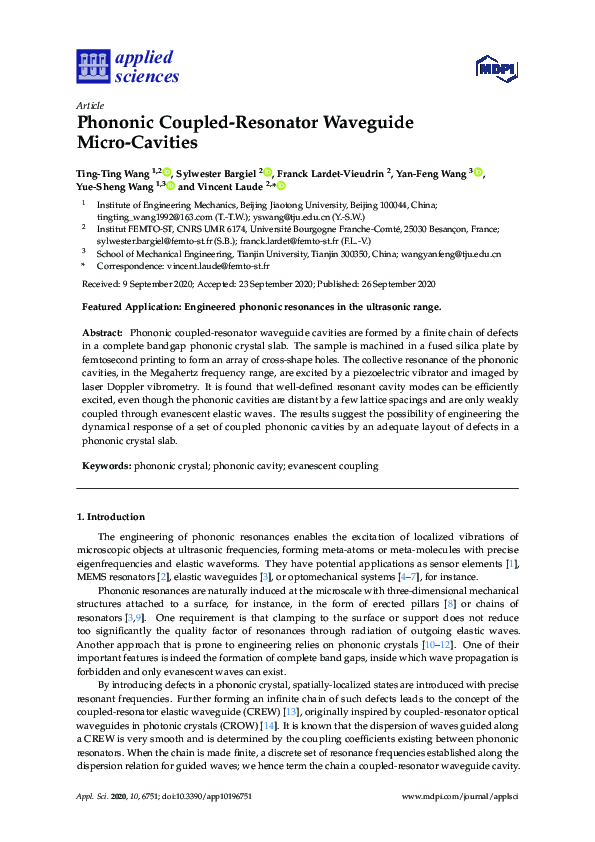 (PDF) Phononic Coupled-Resonator Waveguide Micro-Cavities