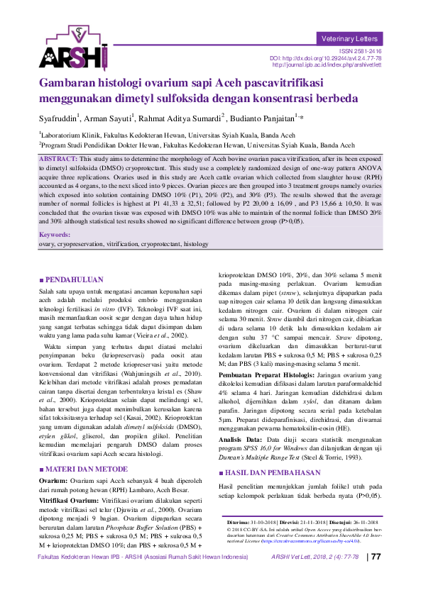 (PDF) Gambaran histologi ovarium sapi aceh pascavitrifikasi menggunakan ...
