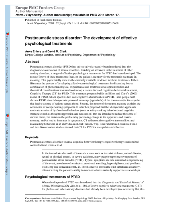 (PDF) Post-traumatic stress disorder: The development of effective ...