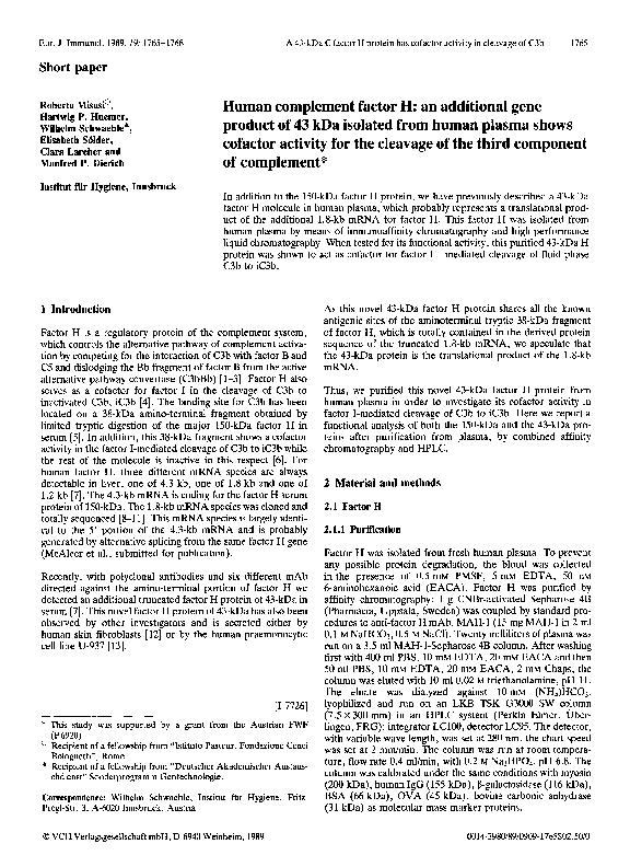 (PDF) Human complement factor H: An additional gene product of 43kDa ...
