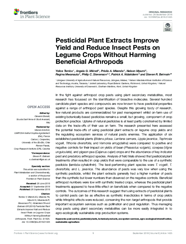 (PDF) Pesticidal Plant Extracts Improve Yield and Reduce Insect Pests ...