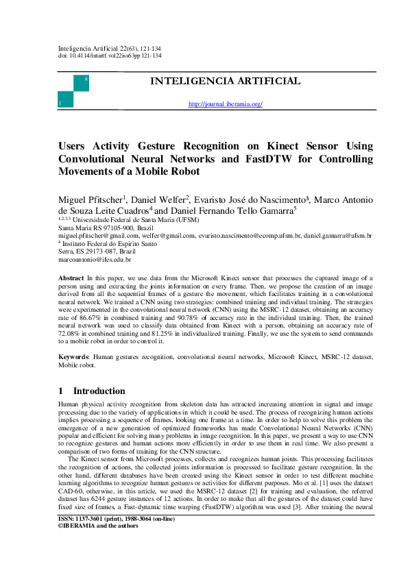 Pdf Article Users Activity Gesture Recognition On Kinect Sensor Using Convolutional Neural