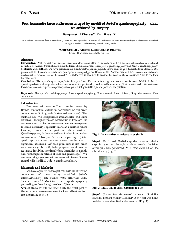 (PDF) Post traumatic knee stiffness managed by modified Judet’s ...