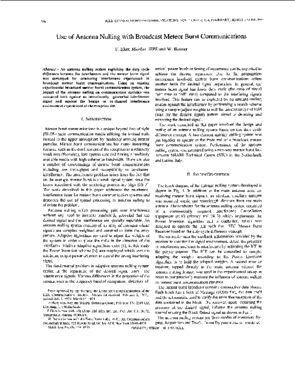 (PDF) Use of antenna nulling with broadcast meteor burst communications