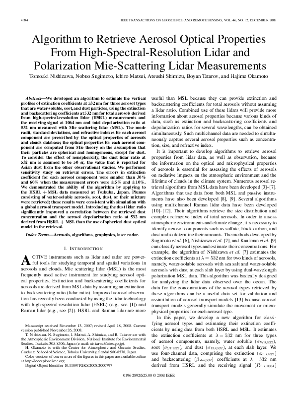 (PDF) Algorithm to Retrieve Aerosol Optical Properties From High-Spectral-Resolution Lidar and ...