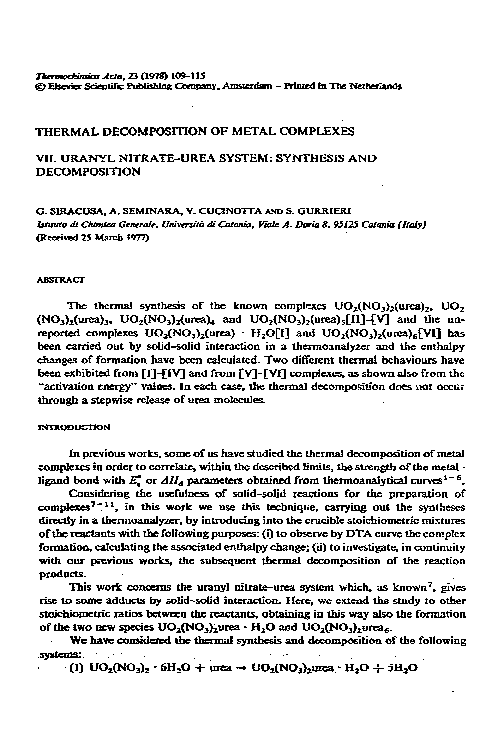 Thermal decomposition of metal complexes