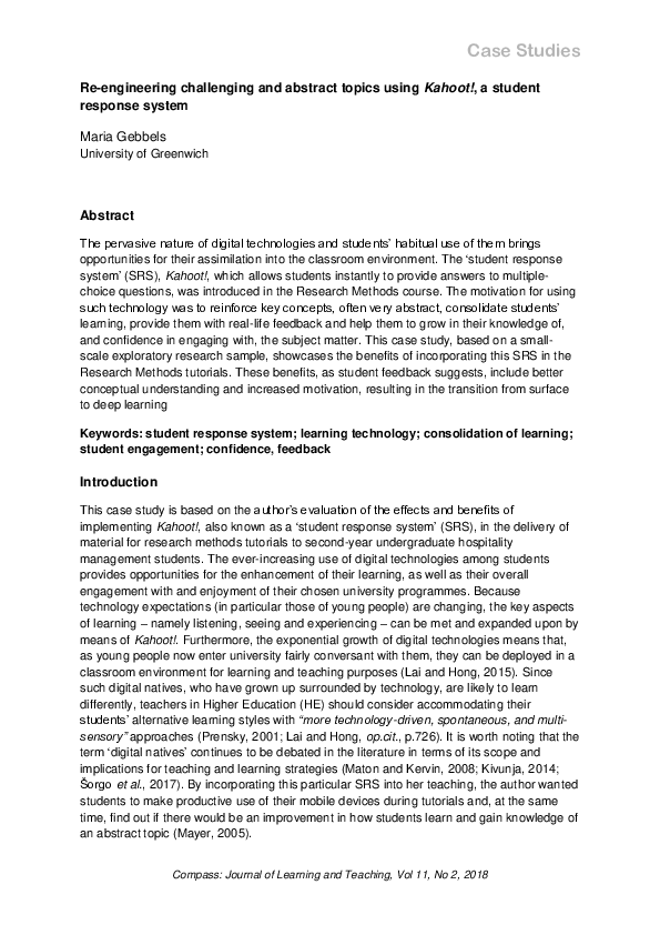 (PDF) Re-engineering challenging and abstract topics using Kahoot!, a ...