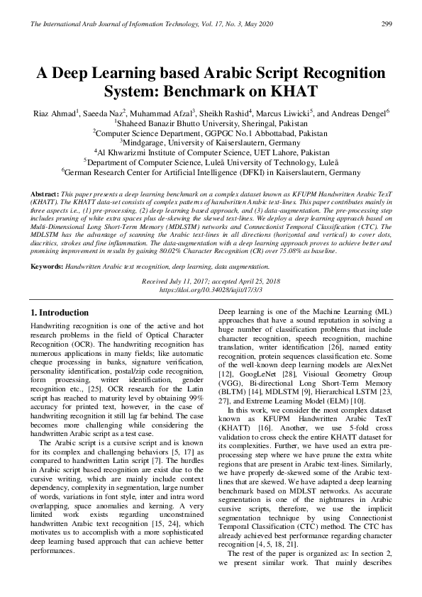 Pdf A Deep Learning Based Arabic Script Recognition System Benchmark