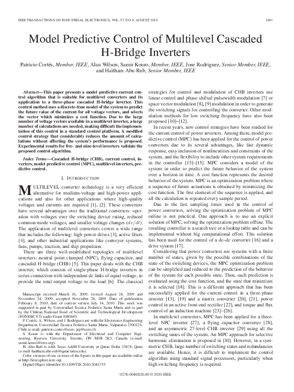 (PDF) Model predictive control of multilevel cascaded H-bridge inverters | jose rodriguez ...