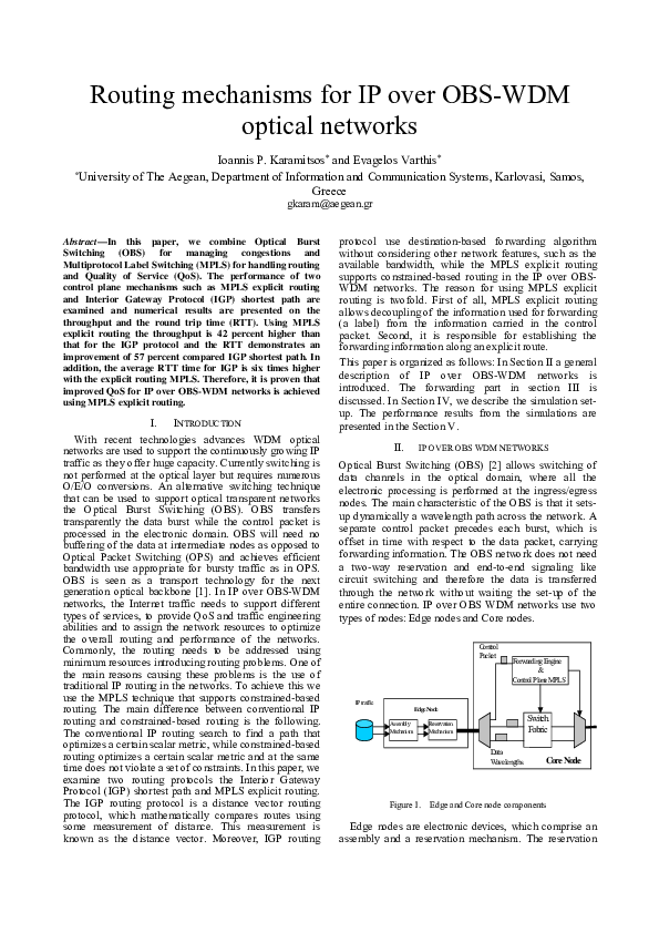 (PDF) Routing Mechanisms for IP over OBS-WDM Optical Networks