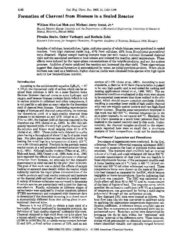 (PDF) Formation of charcoal from biomass in a sealed reactor
