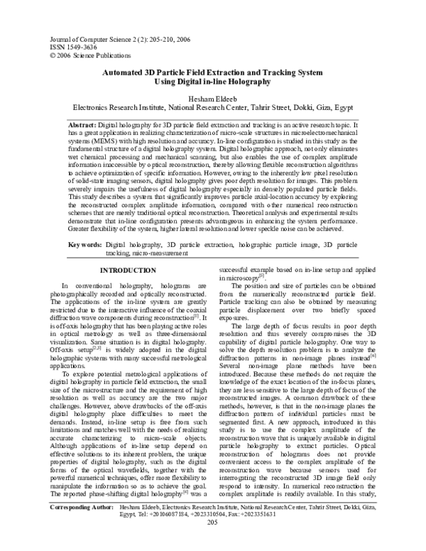 Pdf Automated 3d Particle Field Extraction And Tracking System Using