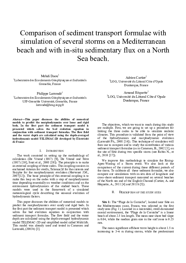 (PDF) Comparison of sediment transport formulae with monthly 2DH simulation on a sandy beach and ...