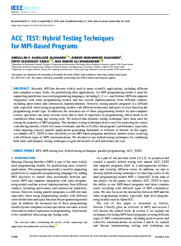 (PDF) ACC_TEST: Hybrid Testing Techniques for MPI-Based Programs