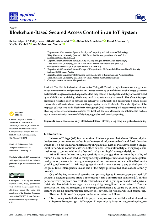 Pdf Blockchain Based Secured Access Control In An Iot System