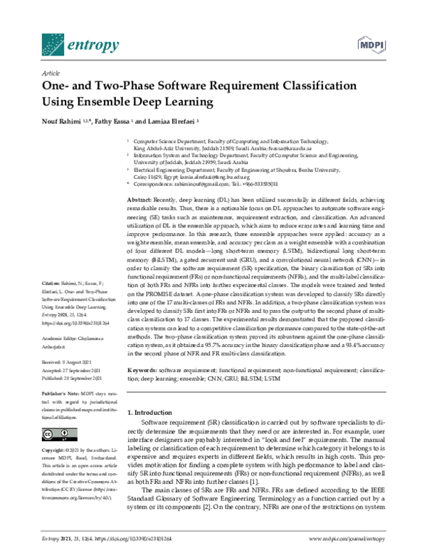 (PDF) One- and Two-Phase Software Requirement Classification Using Ensemble Deep Learning ...