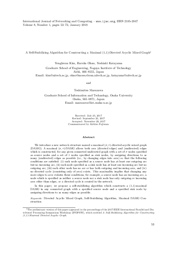 (PDF) A Self-Stabilizing Algorithm for Constructing a Maximal (1,1)-Directed Acyclic Mixed Graph