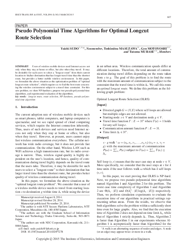 (PDF) Algorithms for Optimal Longcut Route Selection