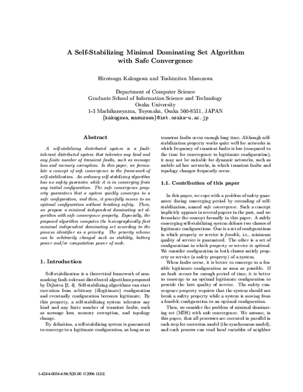(PDF) A self-stabilizing minimal dominating set algorithm with safe convergence