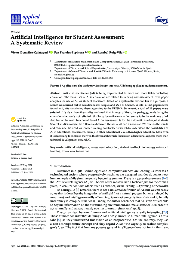 (PDF) Artificial Intelligence for Student Assessment: A Systematic Review