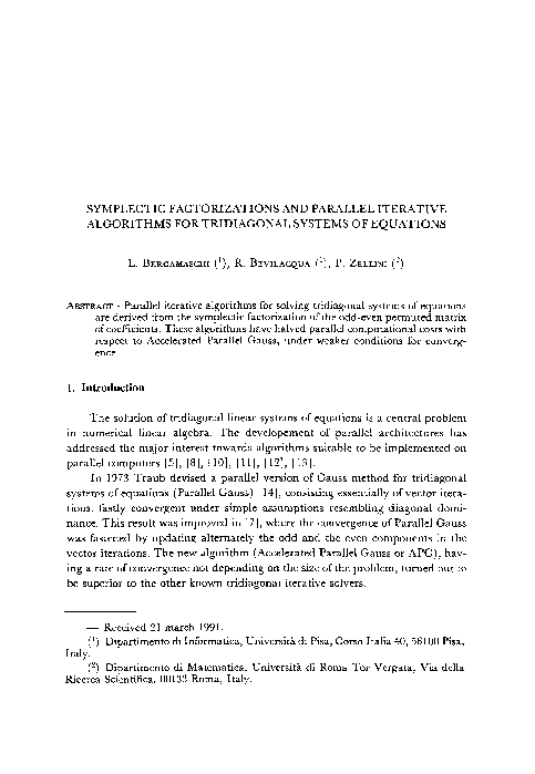Pdf Symplectic Factorizations And Parallel Iterative Algorithms For Tridiagonal Systems Of