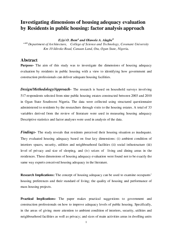 (PDF) Investigating dimensions of housing adequacy evaluation by ...