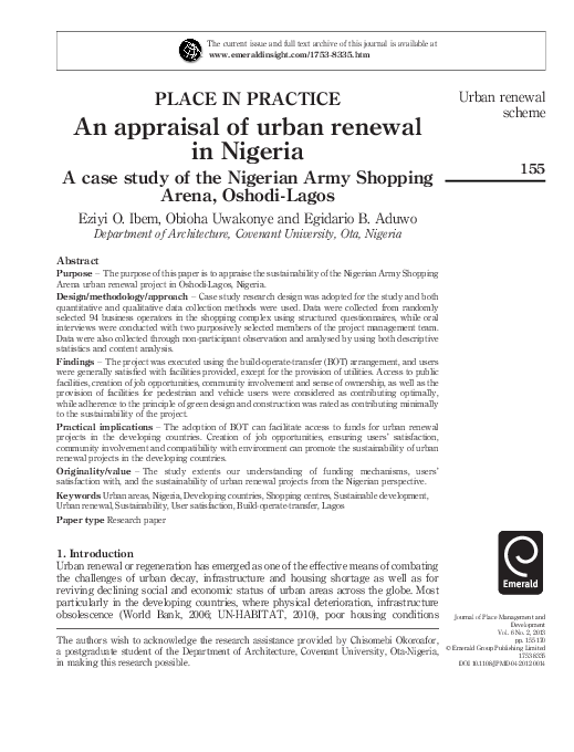 (PDF) An appraisal of urban renewal in Nigeria: A case study of the ...