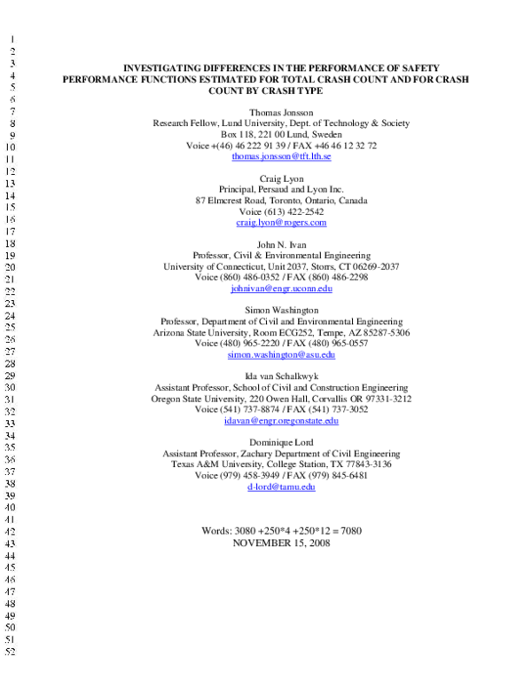 (PDF) Differences in the Performance of Safety Performance Functions ...