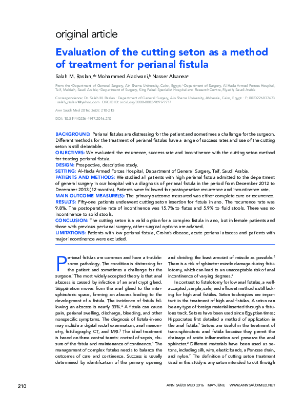 (PDF) Evaluation of the cutting seton as a method of treatment for ...