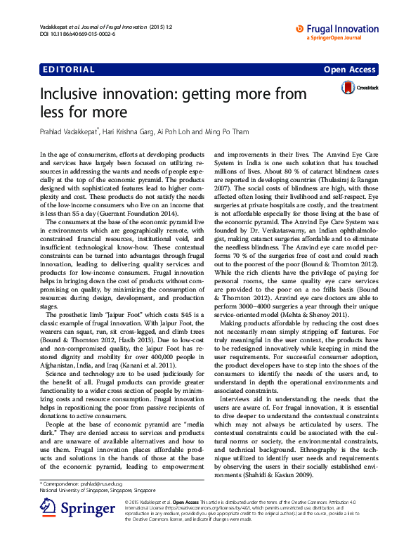 (PDF) Inclusive innovation: getting more from less for more