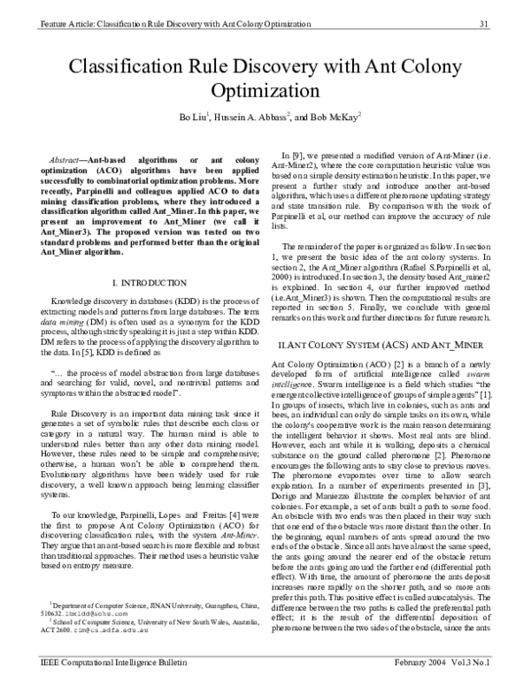 (PDF) Classification Rule Discovery with Ant Colony Optimization