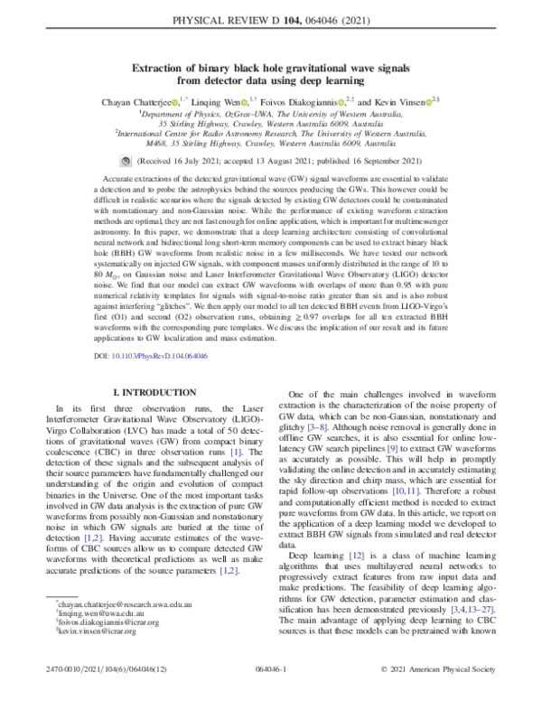 (PDF) Extraction of binary black hole gravitational wave signals from detector data using deep ...