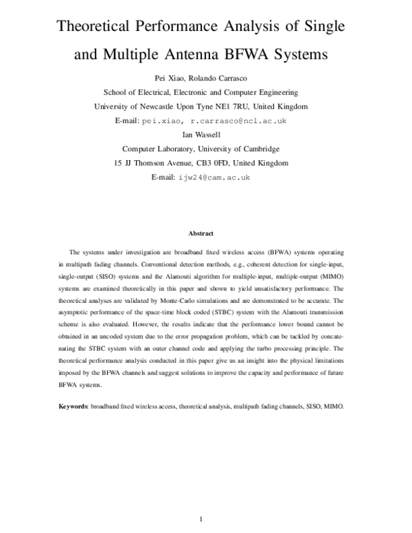 (PDF) Theoretical performance analysis of single and multiple antenna BFWA systems