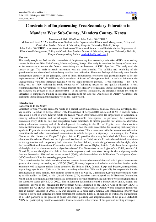 (PDF) Constraints of Implementing Free Secondary Education in Mandera ...