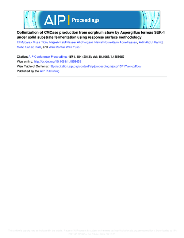 (PDF) Optimization of CMCase Production from Sorghum Straw by Aspergillus Terreus SUK-1 under ...