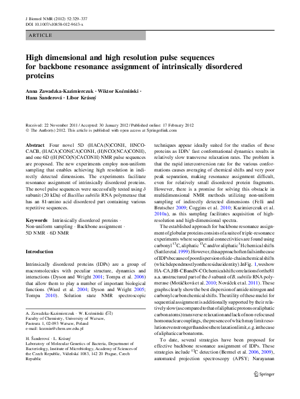 (PDF) High dimensional and high resolution pulse sequences for backbone ...