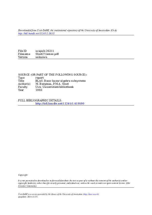 (PDF) BLAS: Basic linear algebra subsystems