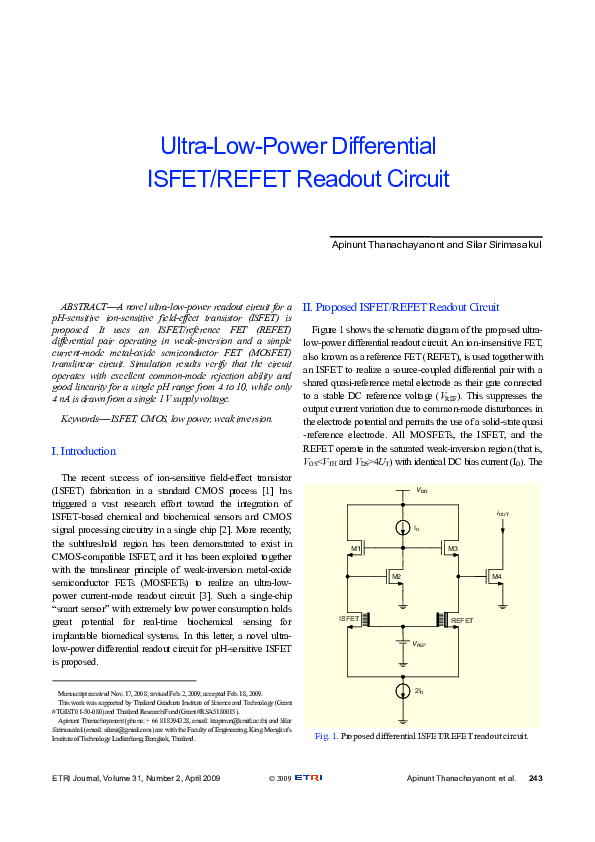 (PDF) Ultra-Low-Power Differential ISFET/REFET Readout Circuit