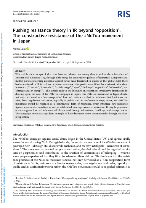 (PDF) Pushing resistance theory in IR beyond 'opposition': The ...