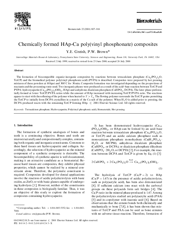 (PDF) Chemically formed HAp-Ca poly(vinyl phosphonate) composites ...