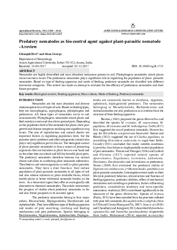 (PDF) Predatory nematodes as bio-control agent against plant-parasitic ...