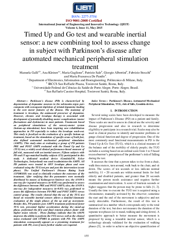 Pdf Timed Up And Go Test And Wearable Inertial Sensor A New