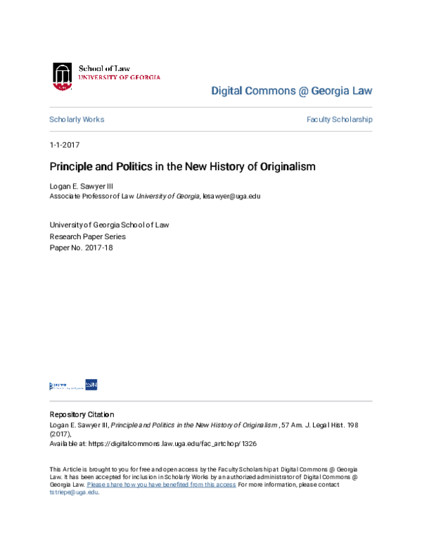 (PDF) Principle and Politics in the New History of Originalism | Logan ...