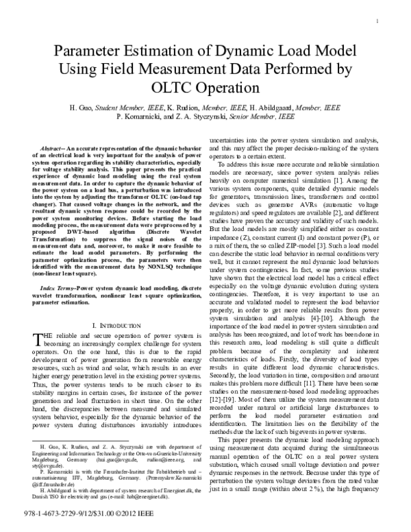 Pdf Parameter Estimation Of Dynamic Load Model Using Field Measurement Data Performed By Oltc