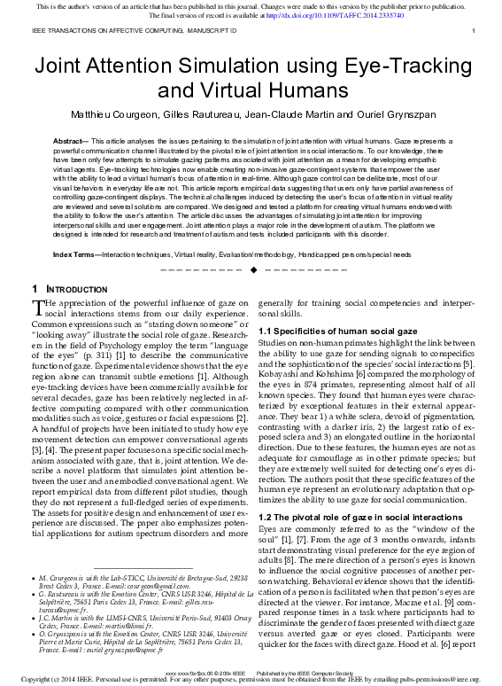 (PDF) Virtual Humans Simulating Joint Attention Based on Real-Time Eye-Tracking