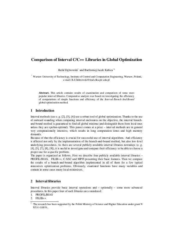 (PDF) Comparison of Interval C/C++ Libraries in Global Optimization